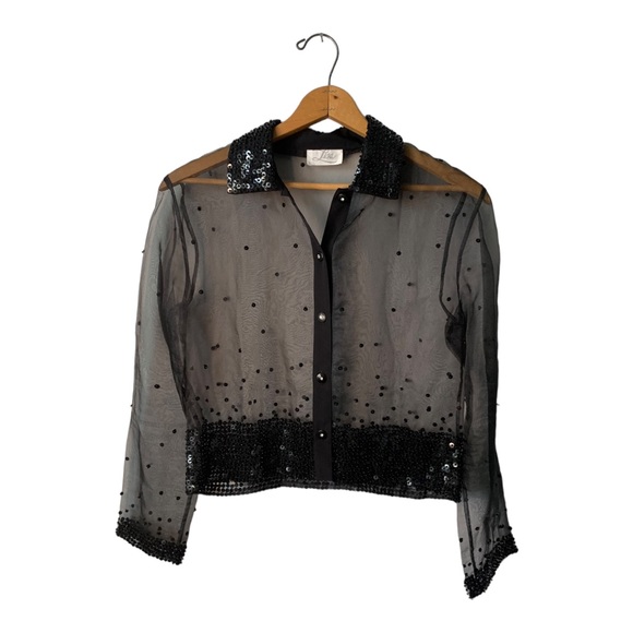 Vintage | Tops | Vintage Lisa Black Long Sleeve Sheer Blouse Top With ...